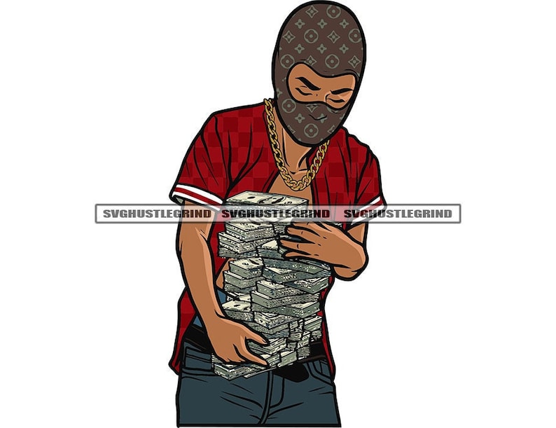 Young Black Thug Ski Mask Balaclava Holding Stack Pile Money - Etsy