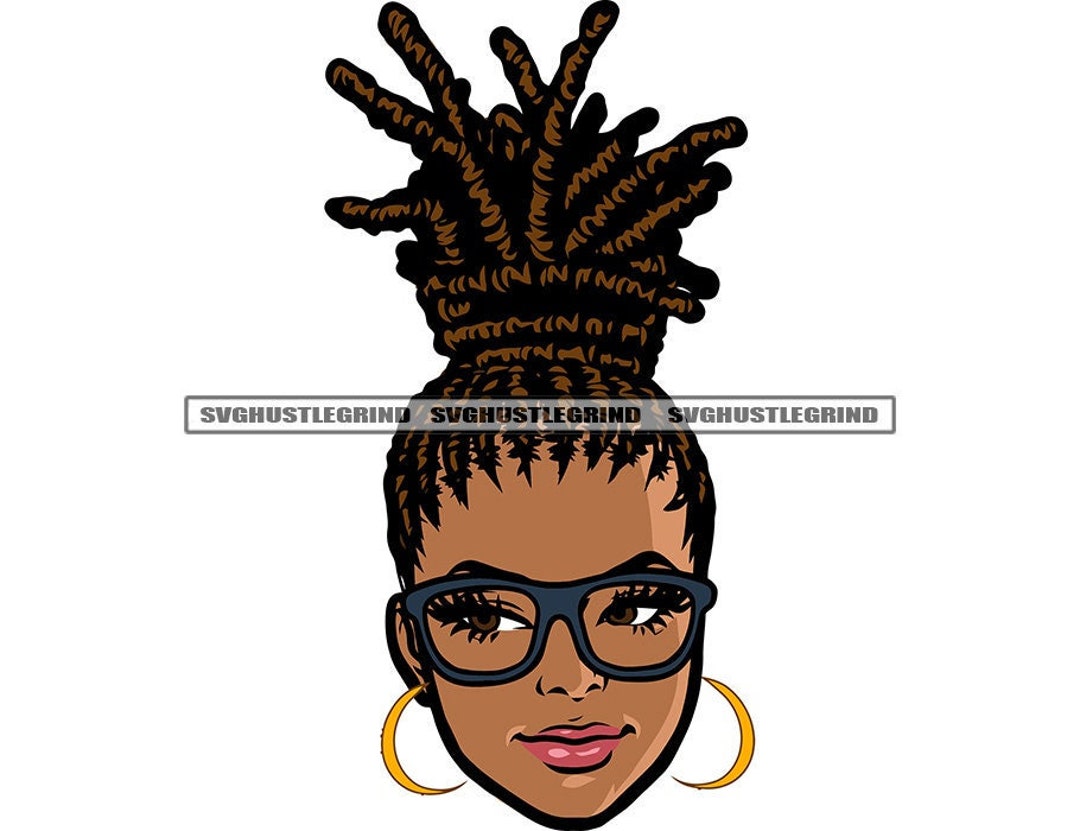 Black Woman Dreads Loc Gray Eyeglasses Head Neck Only Brown Eyes Gold ...