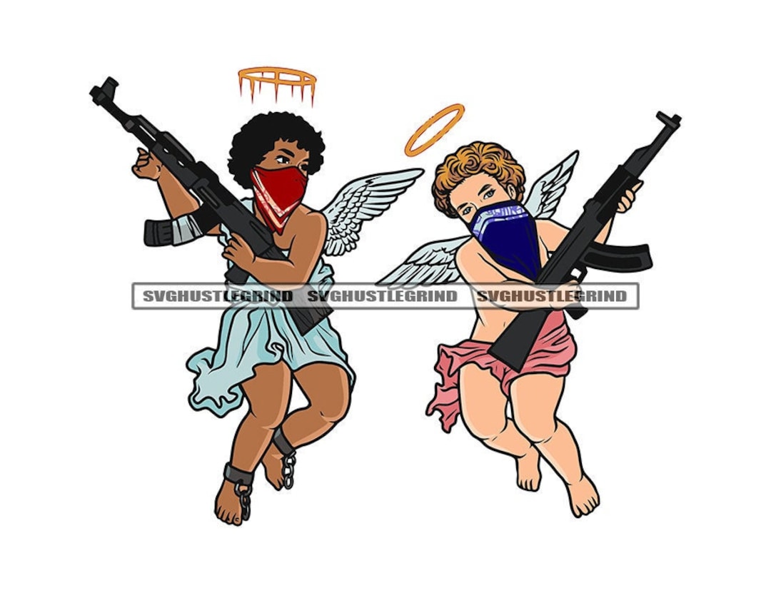 Gangster Angels Guns Weapons Rifles Halos Black White Face Covering ...