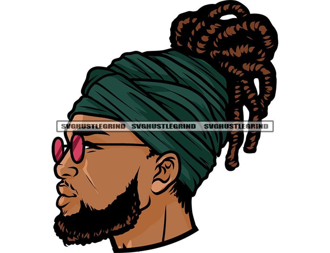 Black Man Dread Locs Headwrap Turban Beard Side View Pink Sunglasses ...