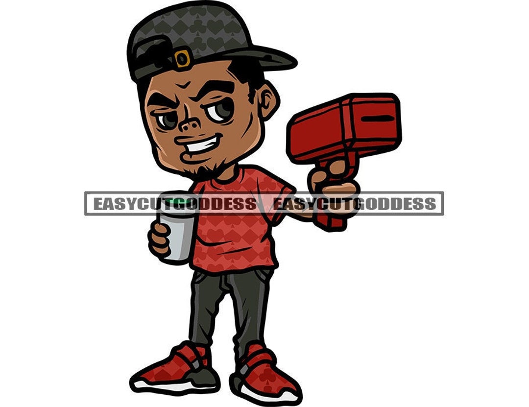 Black Man Money Thrower Gun Shooting Dollars Toss Away Coffee Cup ...