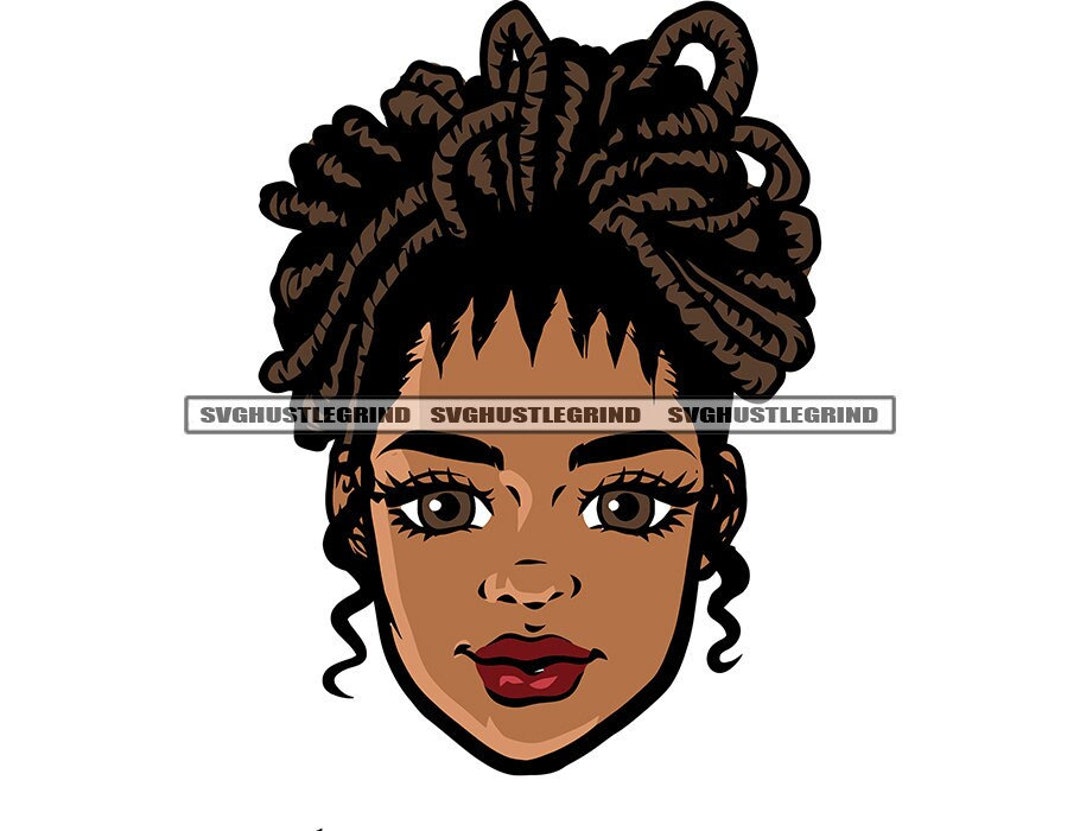 Beautiful Black Woman Dreads Locs Bun Light Brown Eyes Head Face Only ...