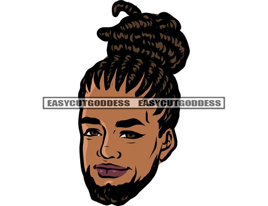 Cute Black Man Dread Loc Bun Head Face Only Smiling Beard Goatee ...