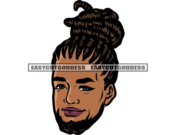 Cute Black Man Dread Loc Bun Head Face Only Smiling Beard - Etsy