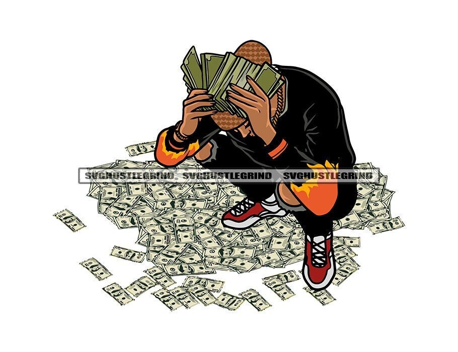 Black Male Kneeling Stooping Dollar Bills Cash Money Gold Chain Black ...