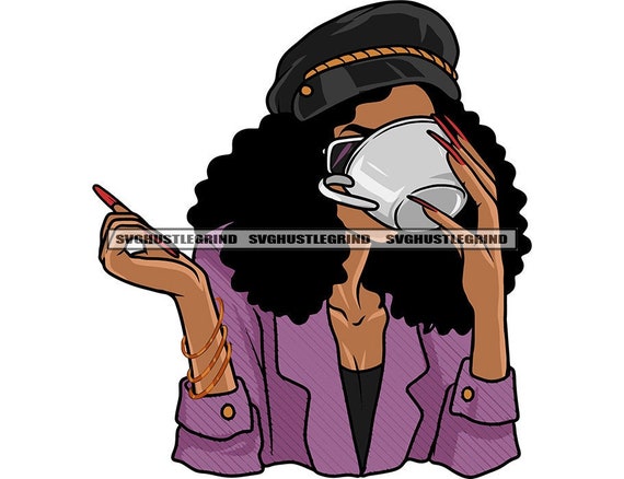 Cartoon Black Woman Sipping Tea