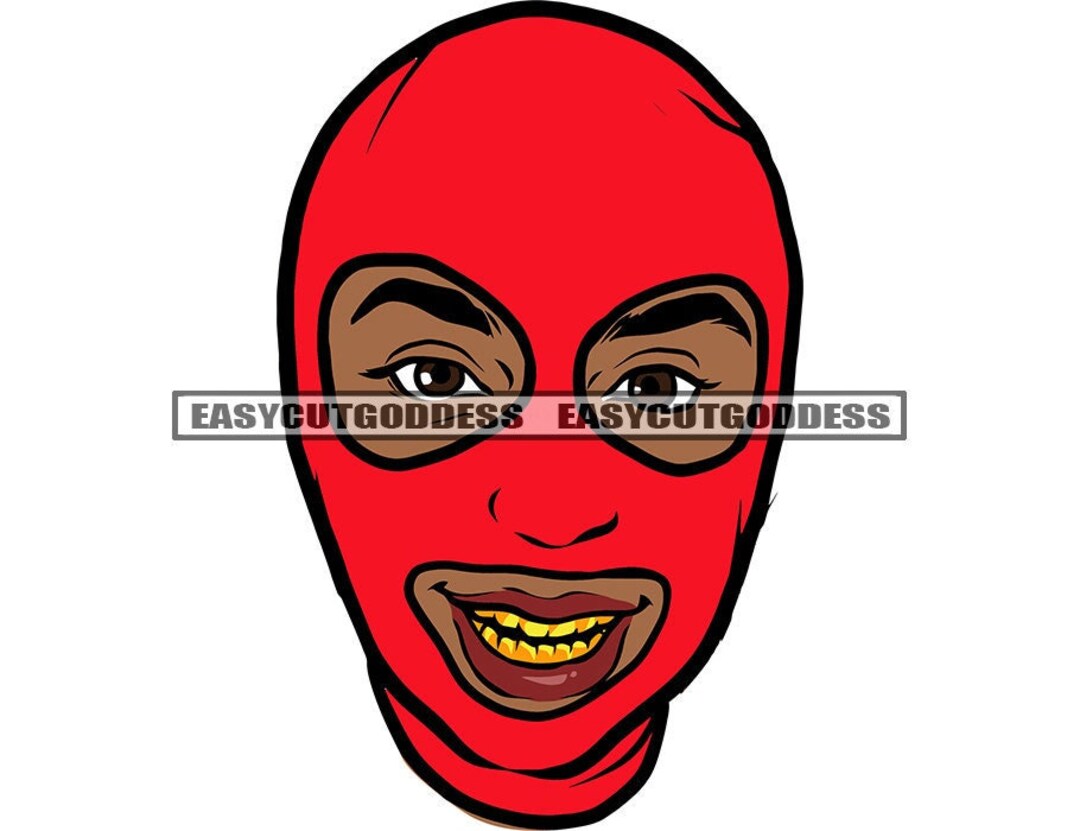 Black Man Red Ski Mask Cap Gold Grill Smiling Face Head Only Grind Illustration Graphic SVG ...