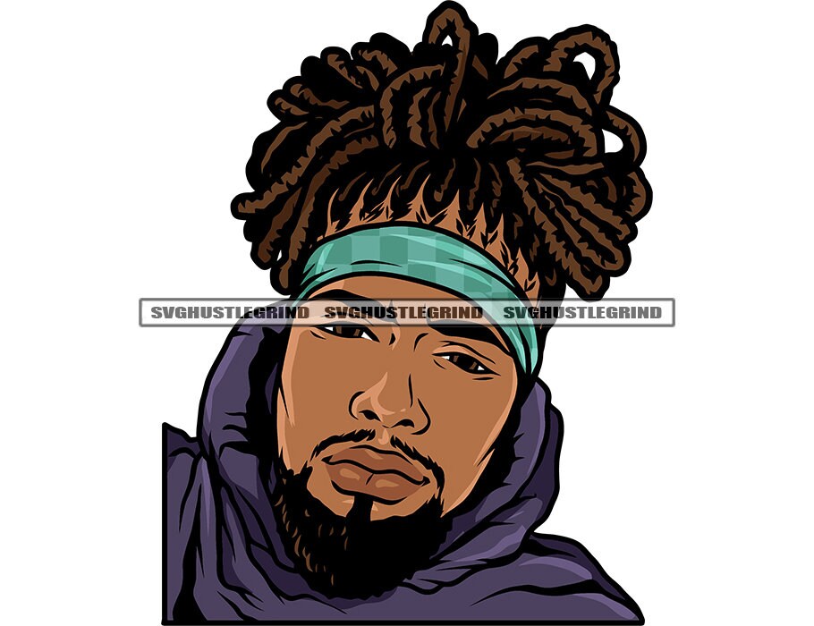 Black Man Long Dread Dreads Locs Headband Beard Wearing Purple Hoodie ...