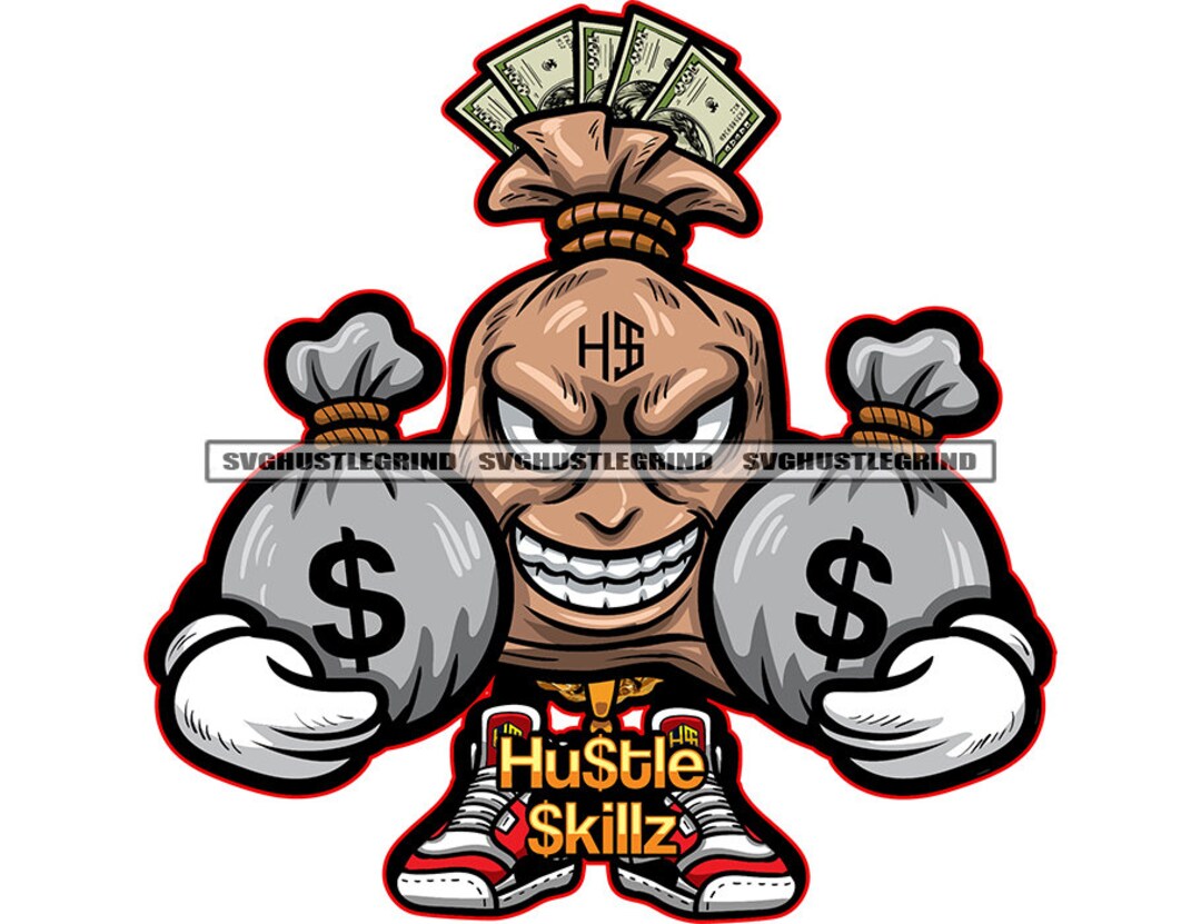 Gangster Bank Bag Angry Carrying Two Silver Gray Bank Bags Money ...