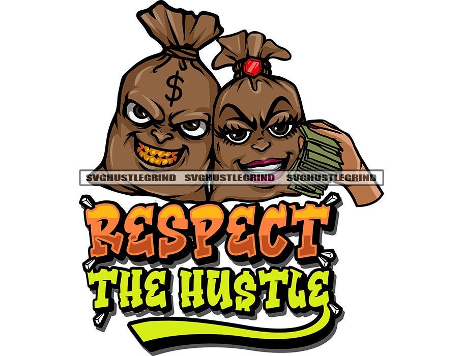 Respect Hustle Male Female Brown Bank Bags Head Gold Grill Dollar Bills ...