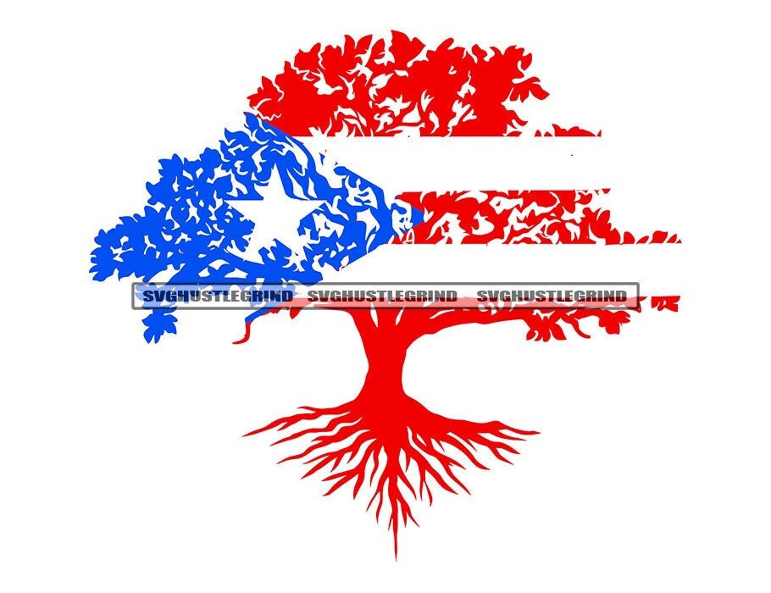 Puerto Rico Flag Boricua Blue White Red Roots Tree Star Symbol Nature ...