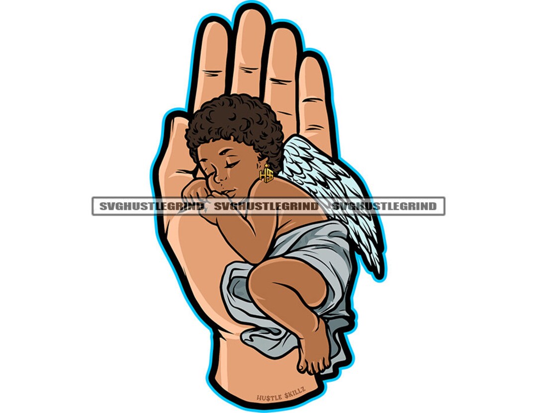 Angel Black Baby Boy Sleeping Hand Palm Newborn Child Little Sleep ...