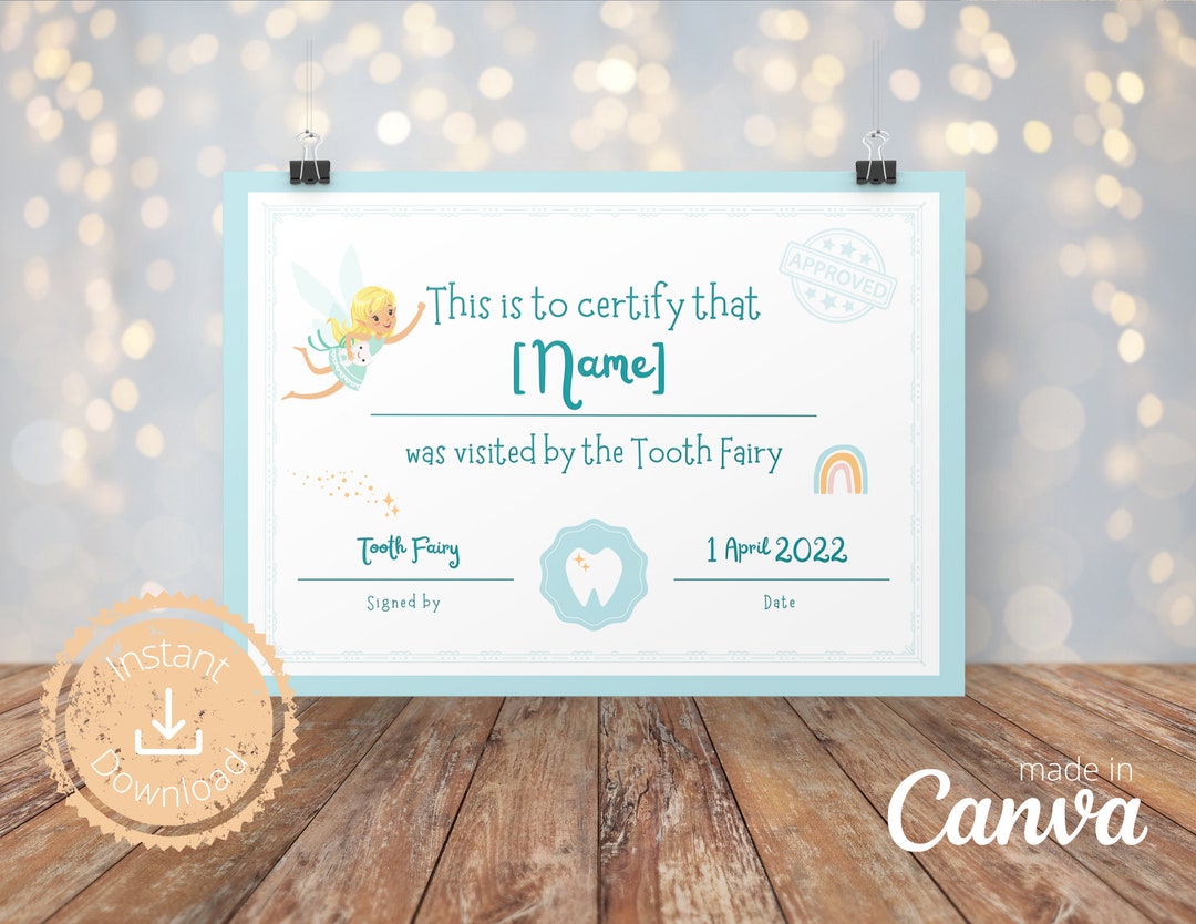 Tooth Fairy Certificate and Report - Blue | Digital Instant Download ...