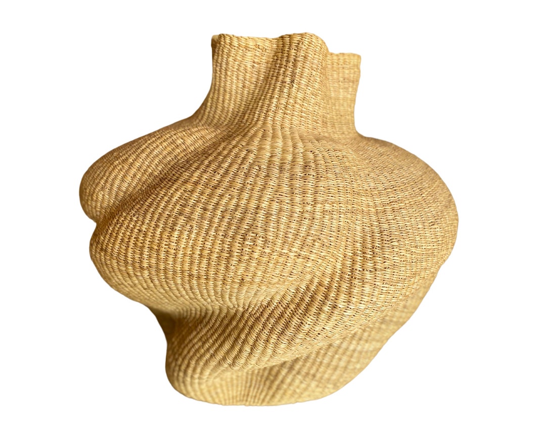 Handmade Bolga Basket: Wavy Flower Pot, Ghana Woven Decor - Etsy