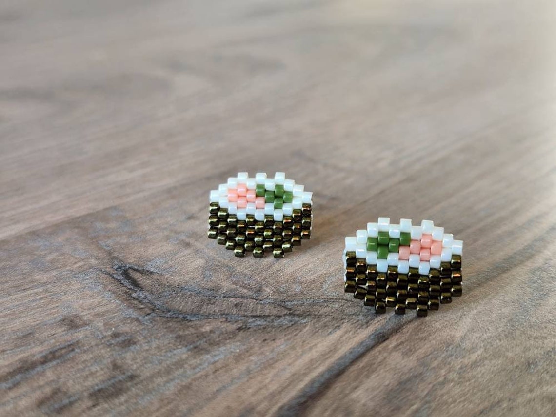 Beaded Sushi Maki Stud Earrings | Stainless Steel | Miyuki Delica - Etsy
