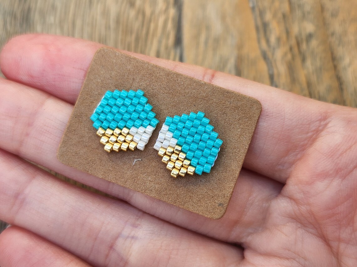 Beaded Hexagon Stud Earrings | Stainless Steel Studs | Miyuki Delica ...