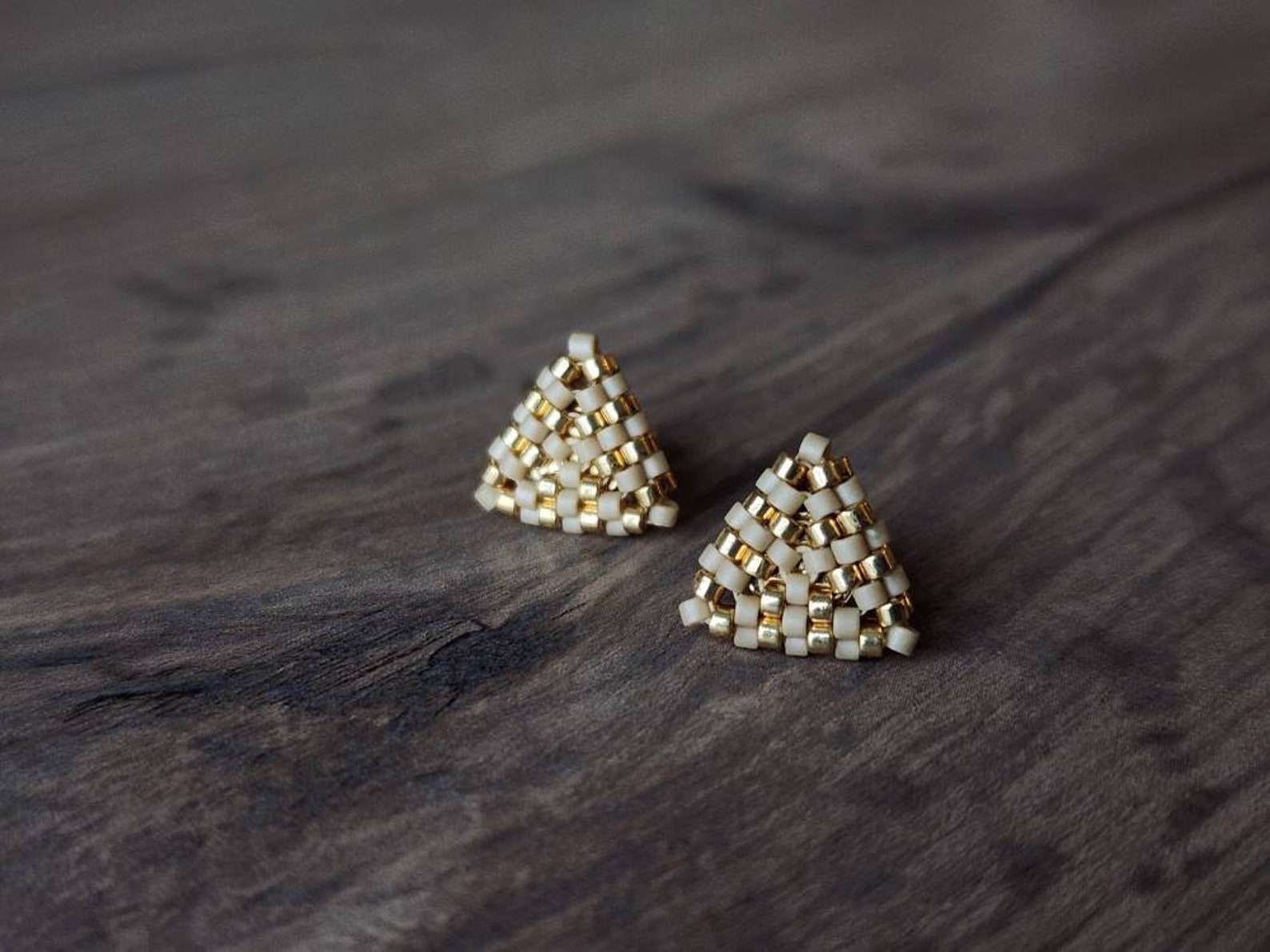 Beaded Triangle Stud Earrings Stainless Steel Small Triangles Posts - Etsy