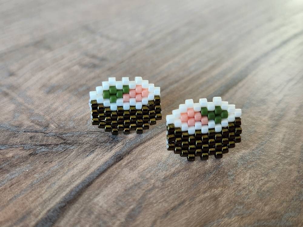 Beaded Sushi Maki Stud Earrings | Stainless Steel | Miyuki Delica - Etsy