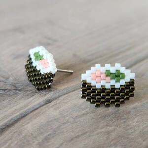 Beaded Sushi Maki Stud Earrings | Stainless Steel | Miyuki Delica - Etsy