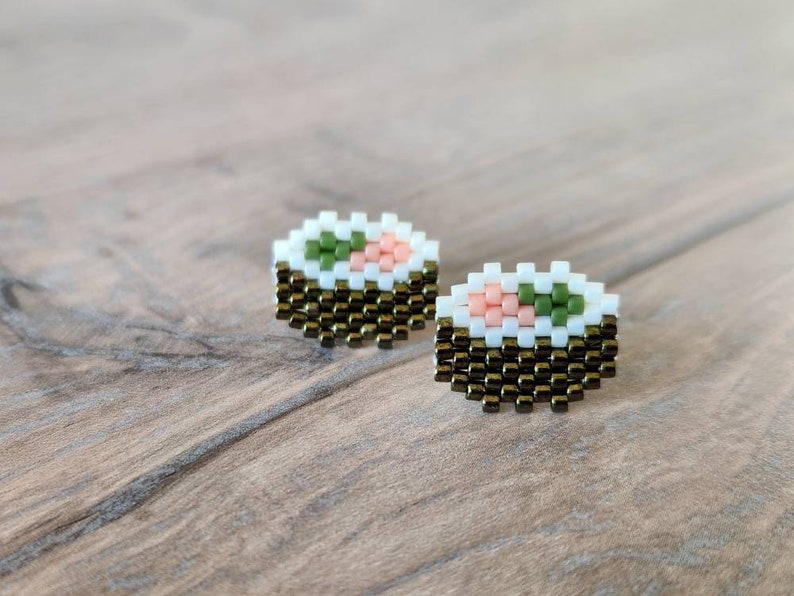 Beaded Sushi Maki Stud Earrings | Stainless Steel | Miyuki Delica - Etsy