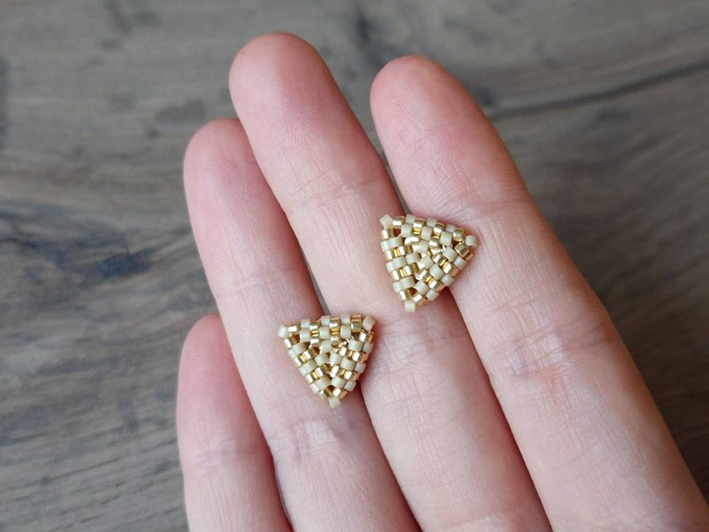 Beaded Triangle Stud Earrings Stainless Steel Small Triangles Posts - Etsy