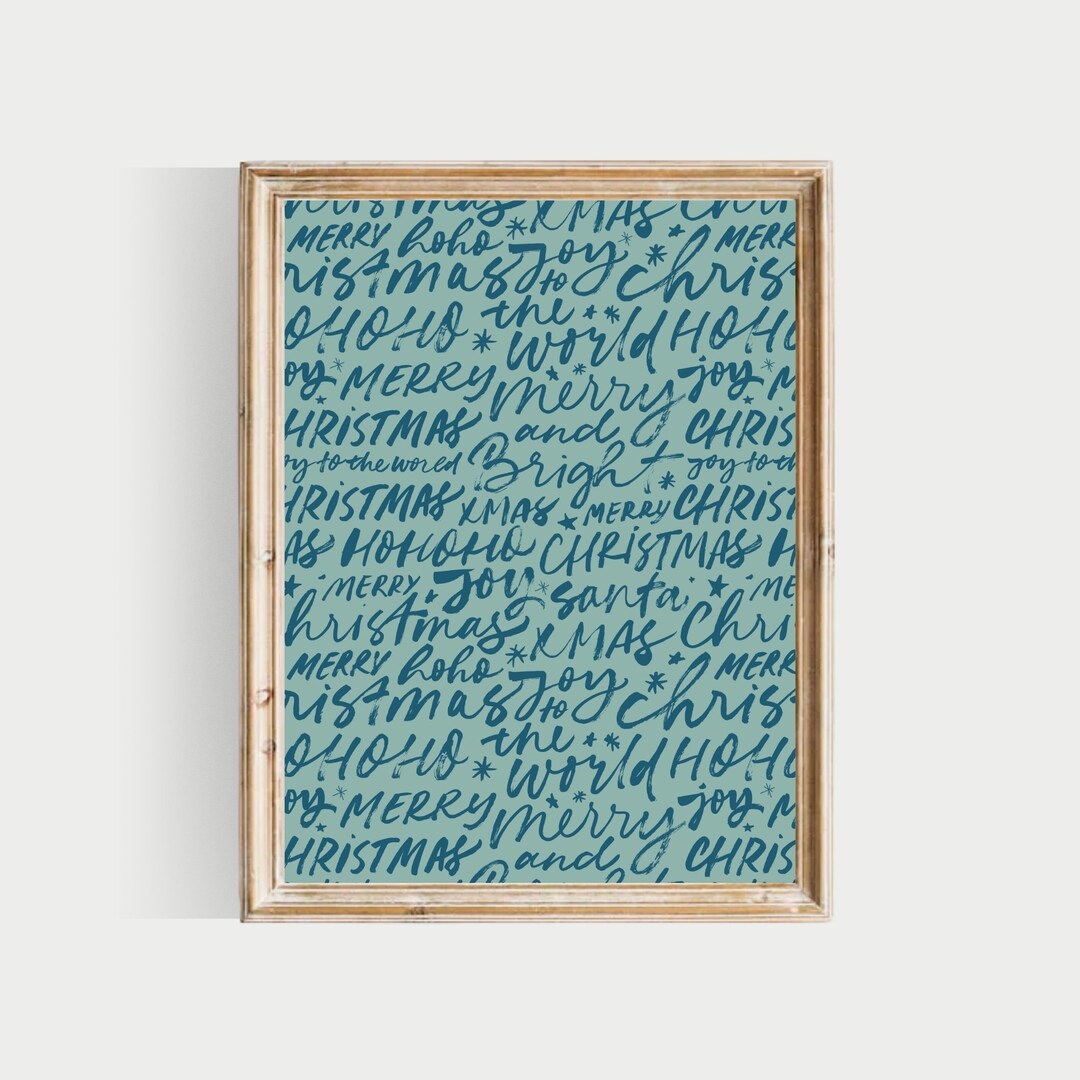 Blue Christmas Art PRINTABLE Merry Christmas Christmas Text - Etsy