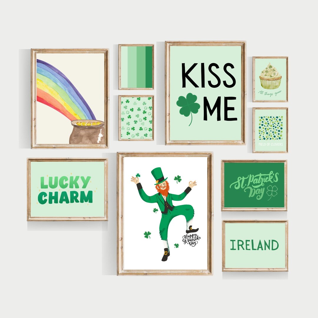 St. Patricks Day Printable Wall Art Set of 10, Cute St. Patrick's ...