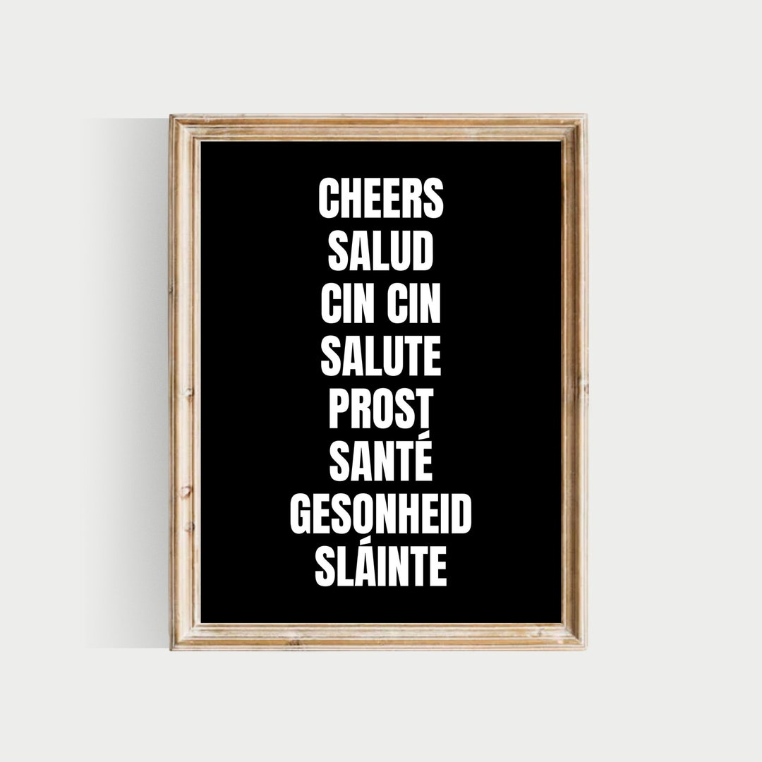 Cheers Print, Cheers in Other Languages, PRINTABLES, Dark Bar Art, Bar ...