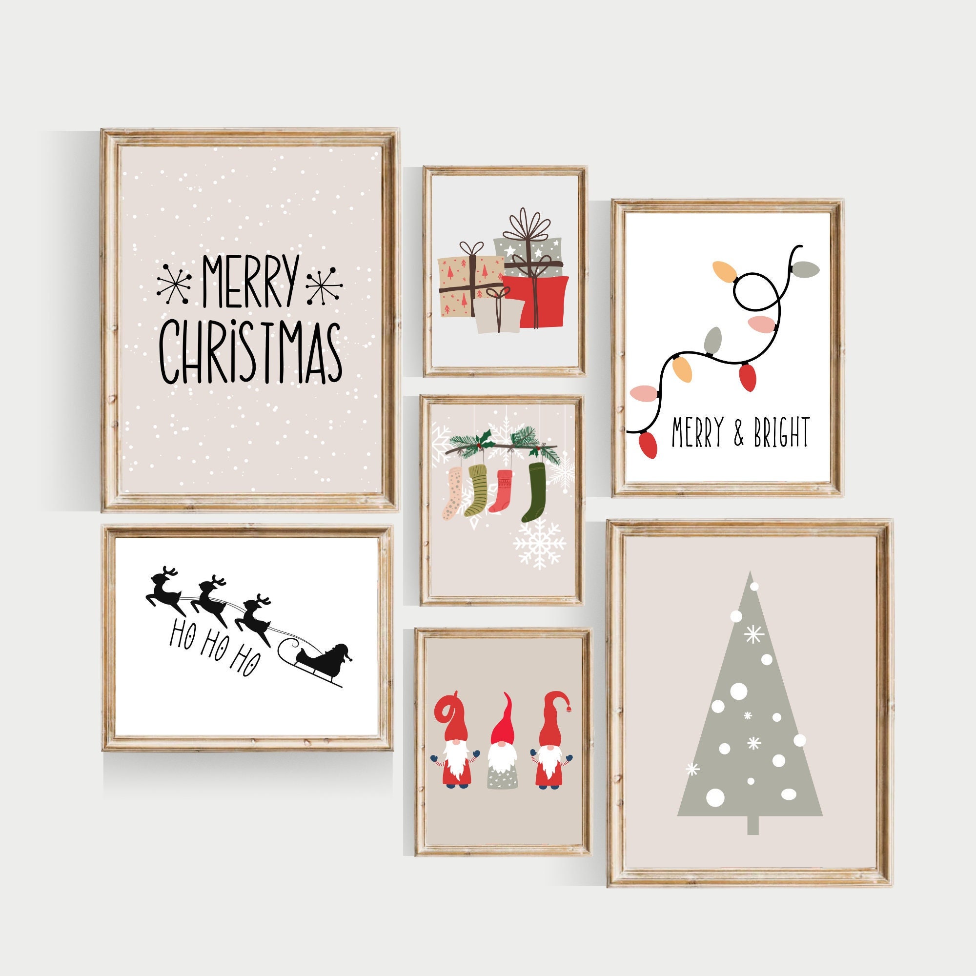 Christmas Wall Art Gallery, SET 0F 8 PRINTABLES, Neutral Christmas ...