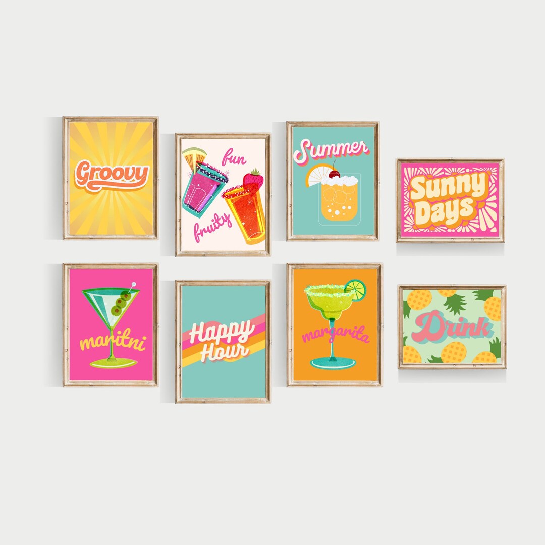 Retro Summer Bar Printables, PRINTABLE, Colorful Bar Printable Set ...