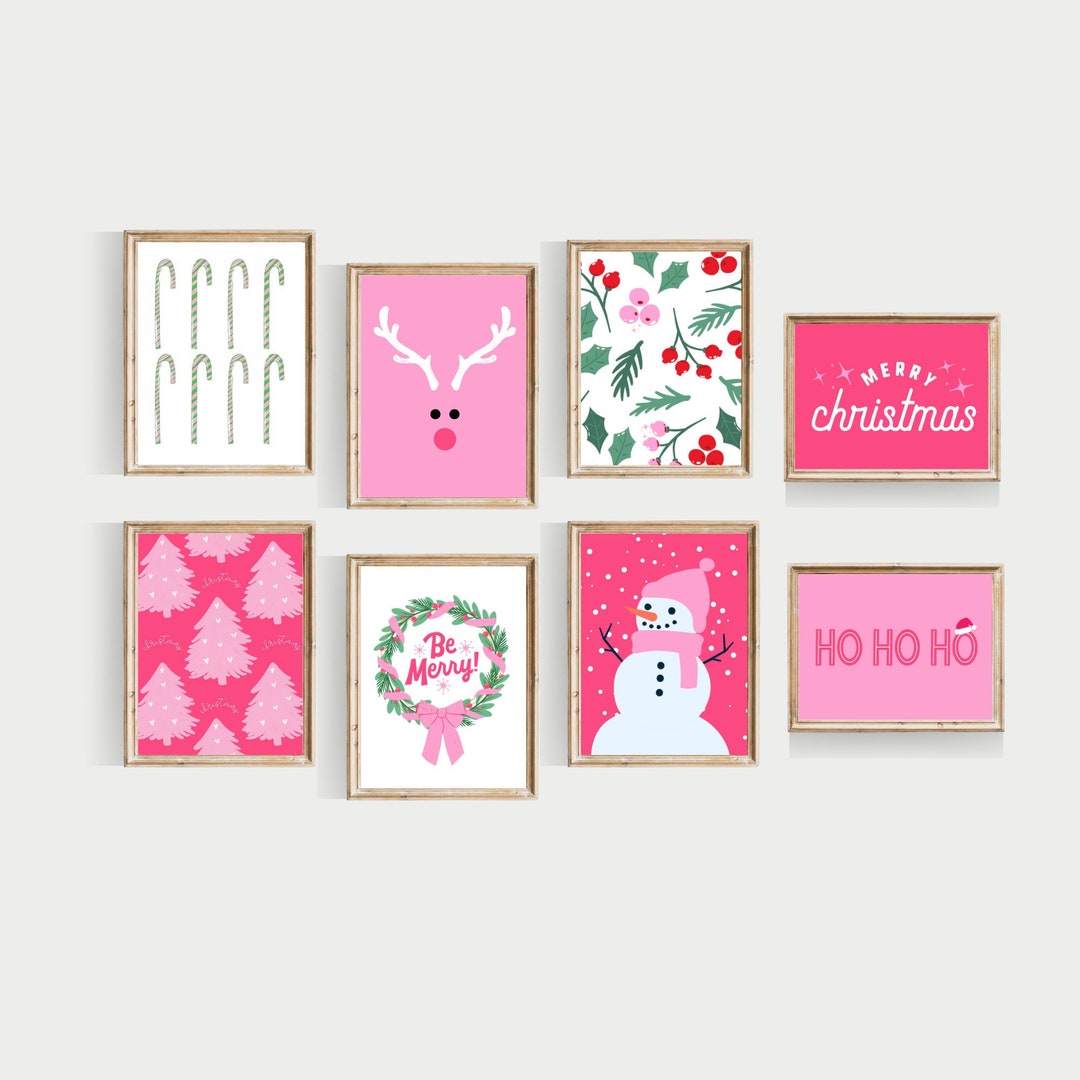 Pink Christmas Set, PRINTABLE, Pink Christmas Wall Art, Cute Christmas ...