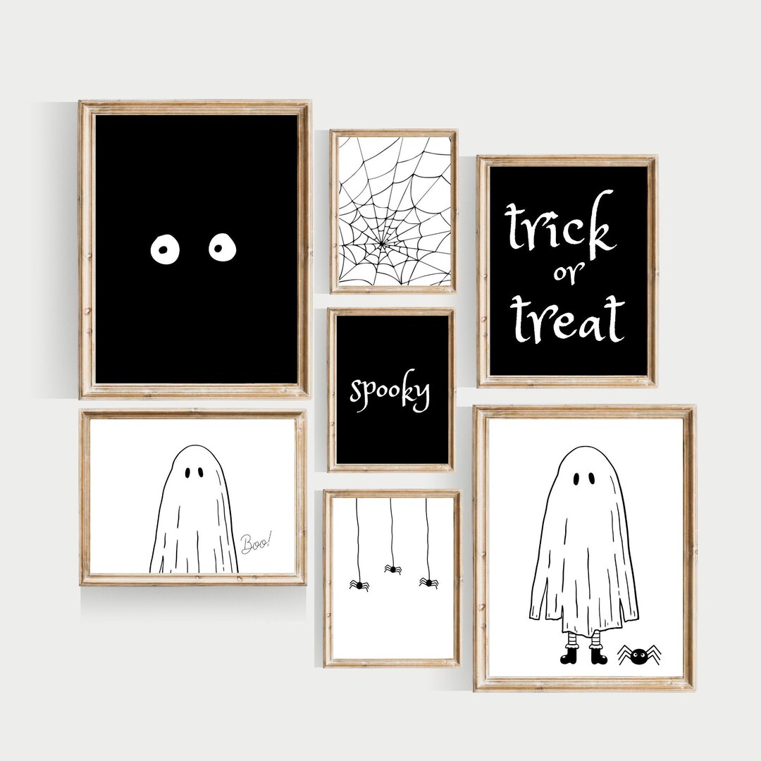 Spooky Halloween Wall Set, PRINTABLE, Minimalist Halloween, Black and ...