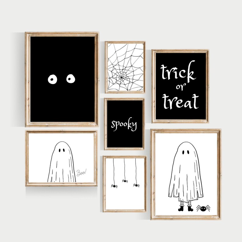Spooky Halloween Wall Set, PRINTABLE, Minimalist Halloween, Black and ...