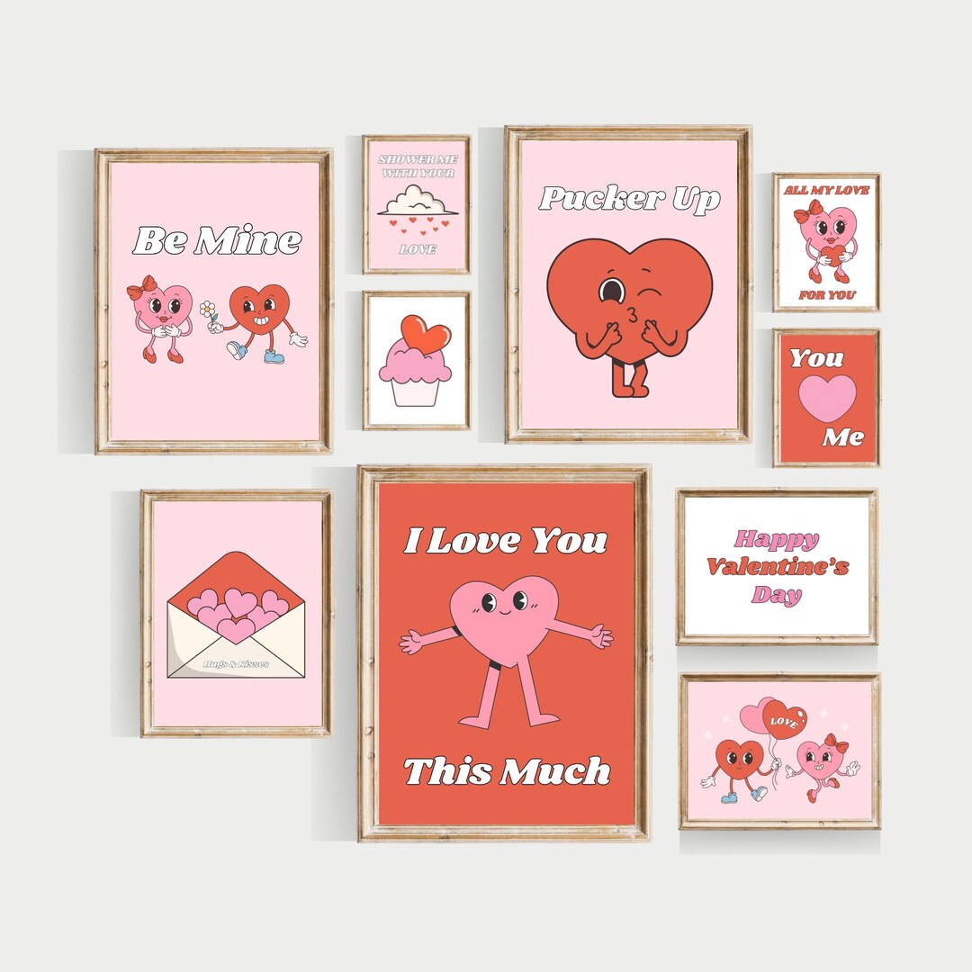 Vintage Valentines Day Prints, 10 PRINTS, Cute Valentines Day Wall Art ...