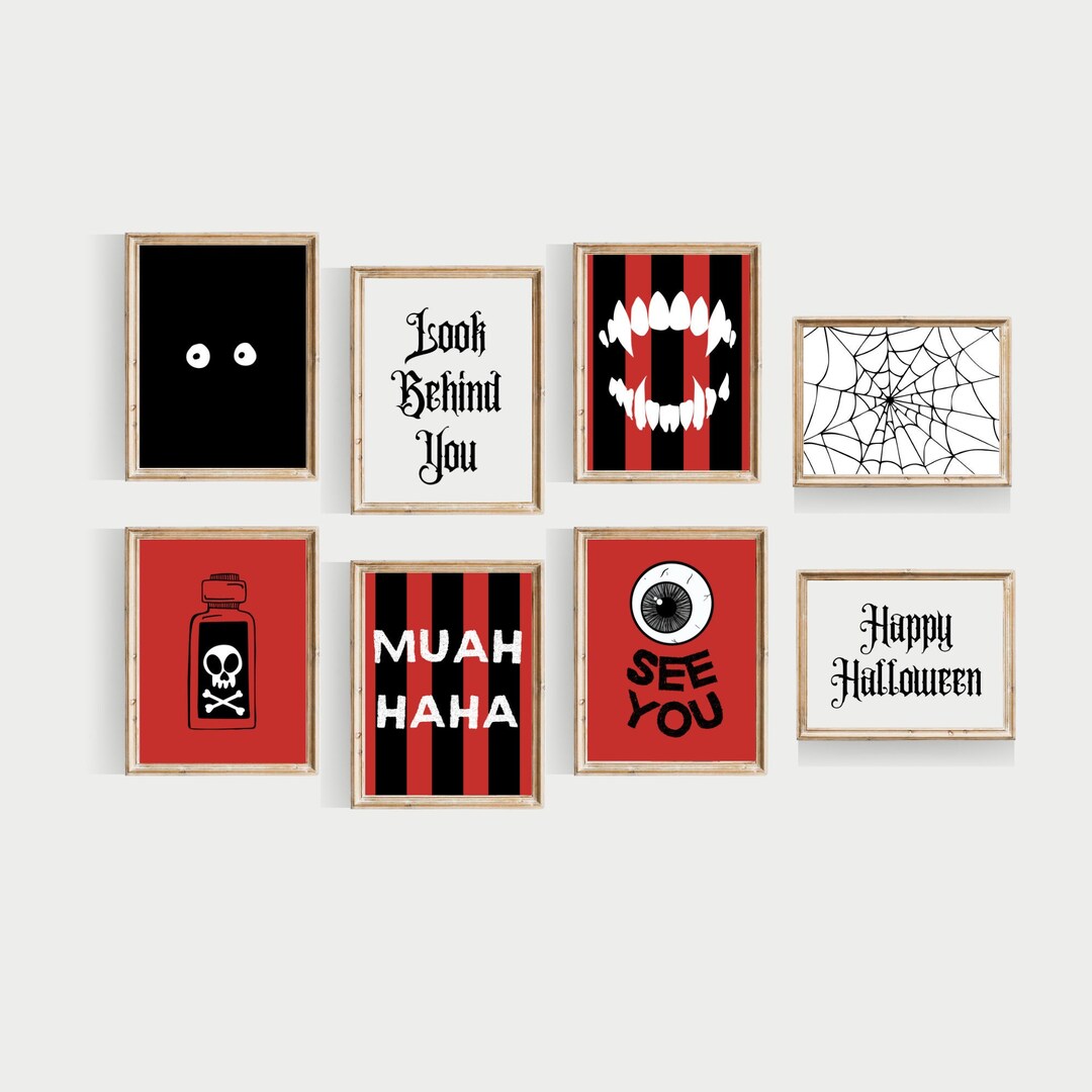 Red Halloween Printable Art Set, PRINTBALE, Halloween Prints, Halloween ...