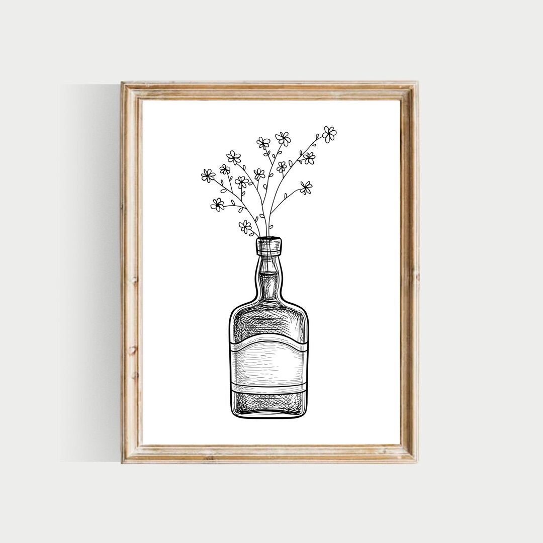 Bar Bottle and Flowers Print, PRINTABLE, Bar Prints, Bar Decor ...