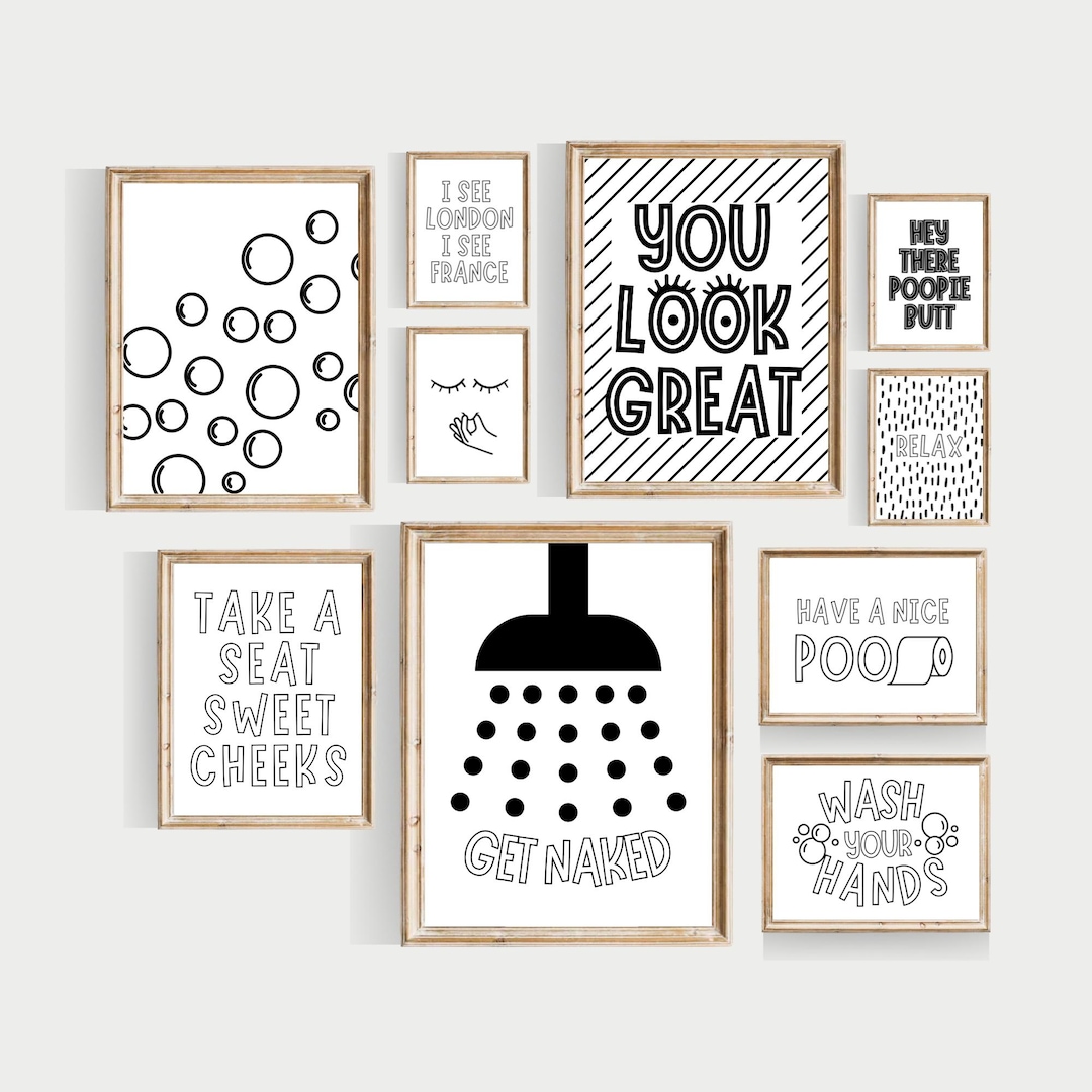 Funny Bathroom Prints, PRINTABLE, Black and White Bathroom Prints ...