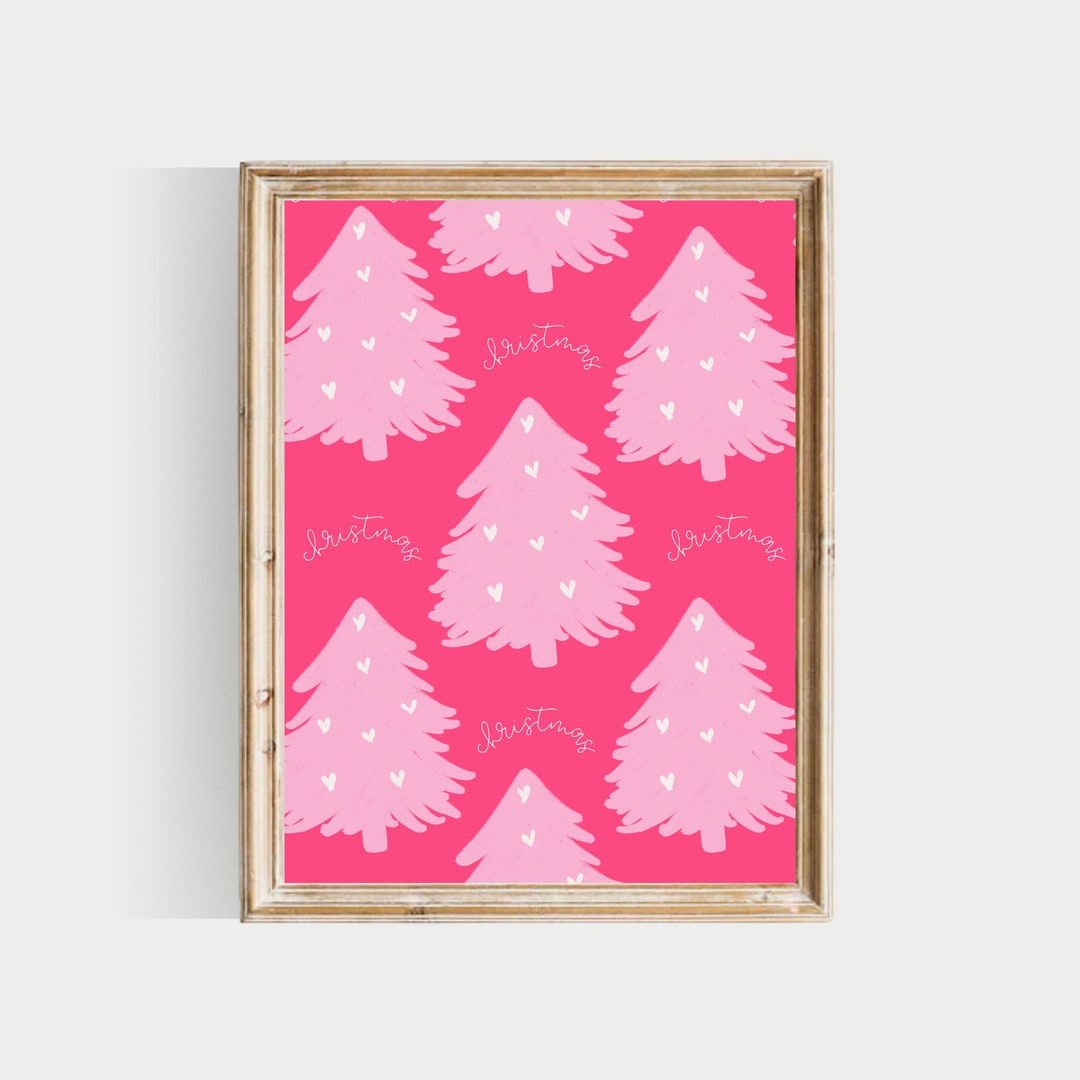 Pink Christmas Tree PRINTABLE Pink Christmas Art Christmas - Etsy