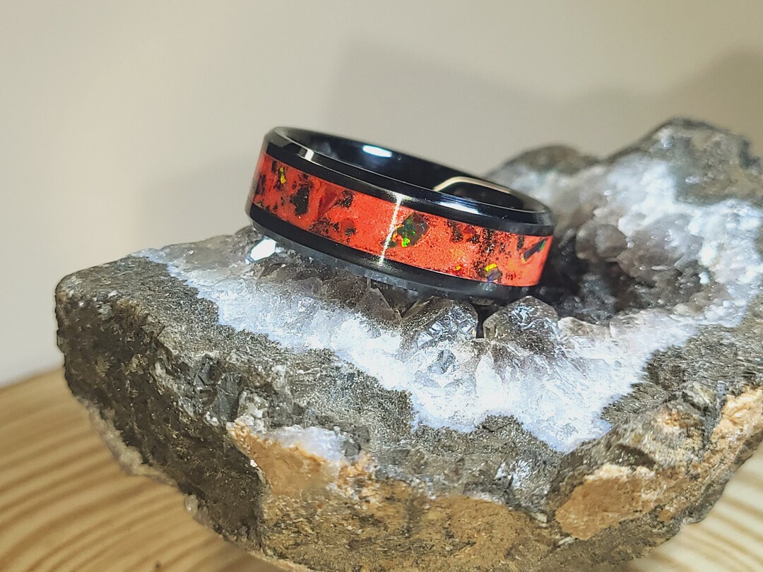 Black Ceramic Inlay With Inferno Opal, Crimson Opal, Meteorite Dust ...