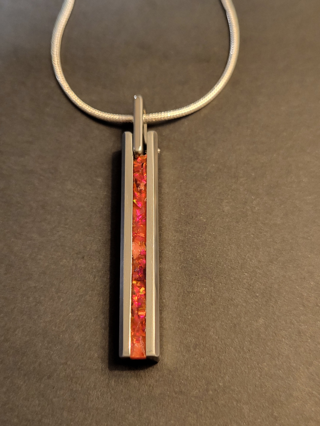 Tungsten Pendant Red Fire Opal, Sterling Silver Chain - Etsy