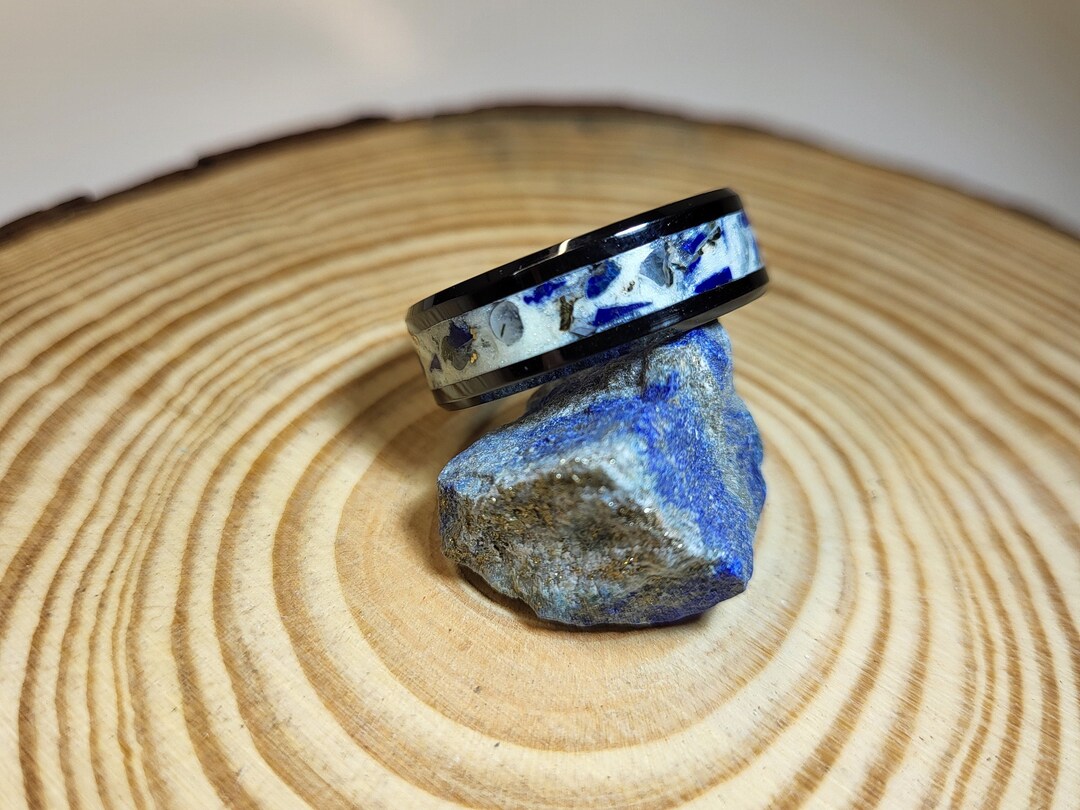Black Ceramic Inlay Ring With Lapis Lazuli and Moonstone - Etsy