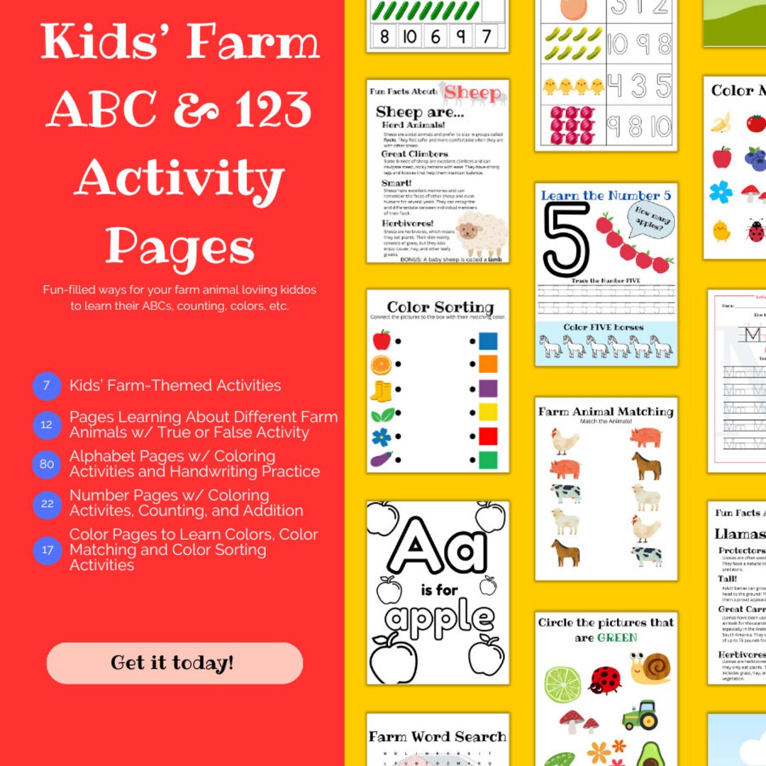 Farm Animal Activity Pages | Pre-k & Kindergarten Learning Tools | 120 ...