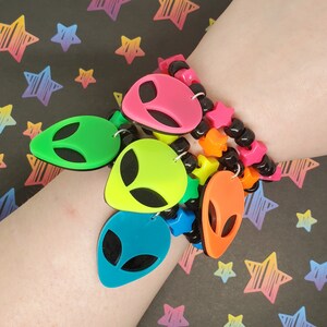 Rainbow Neon Alien Charm Kandi Bracelet - Etsy
