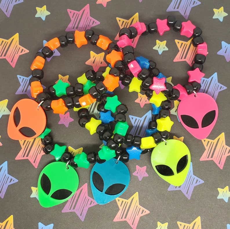 Rainbow Neon Alien Charm Kandi Bracelet - Etsy