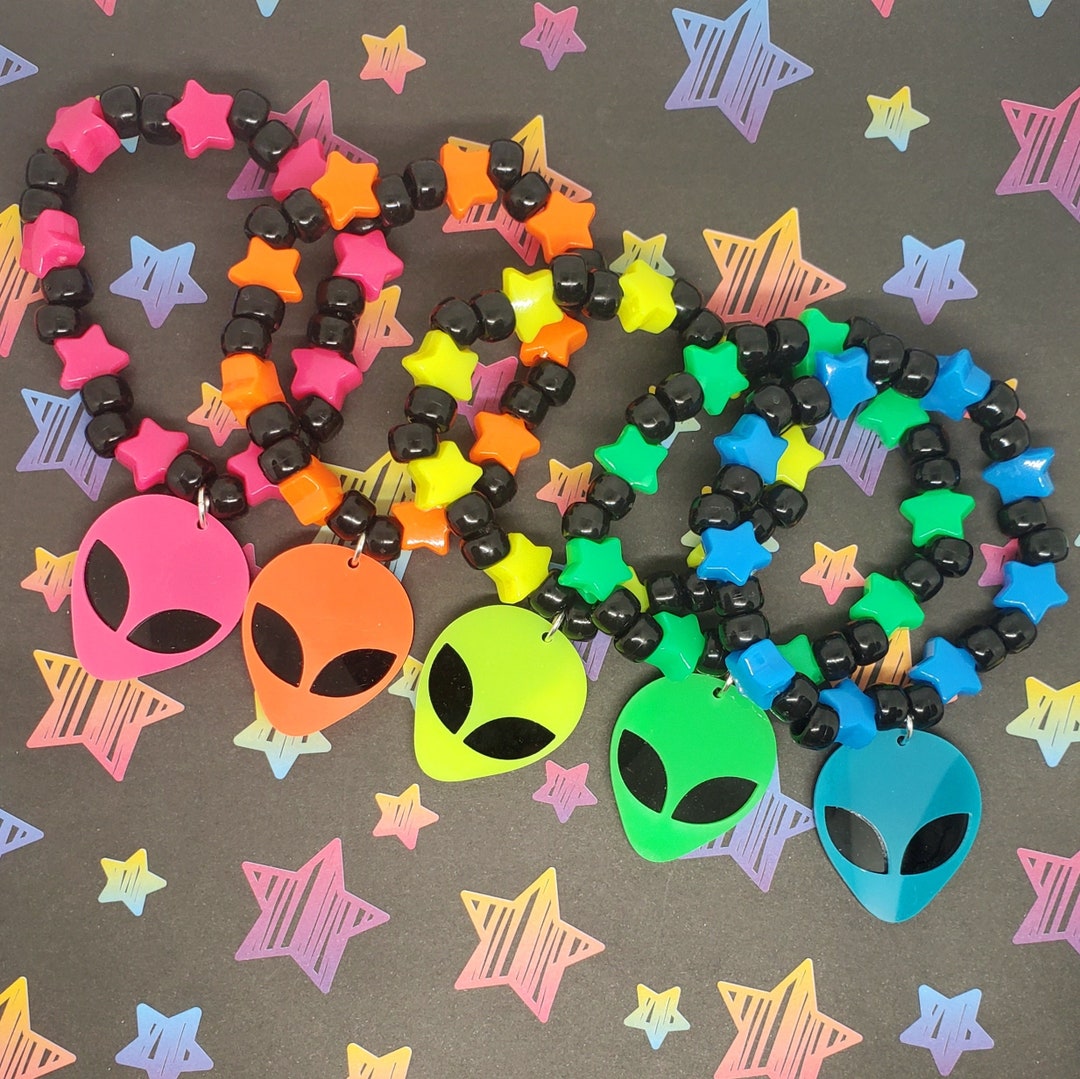 Rainbow Neon Alien Charm Kandi Bracelet - Etsy