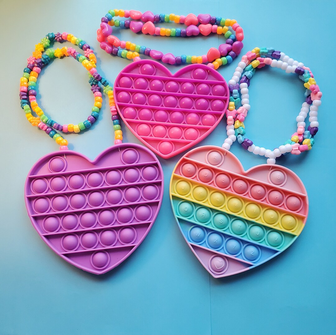 Cute Chunky Kidcore Pastel Fidget Toy Heart Kandi Plur Rave Necklace - Etsy
