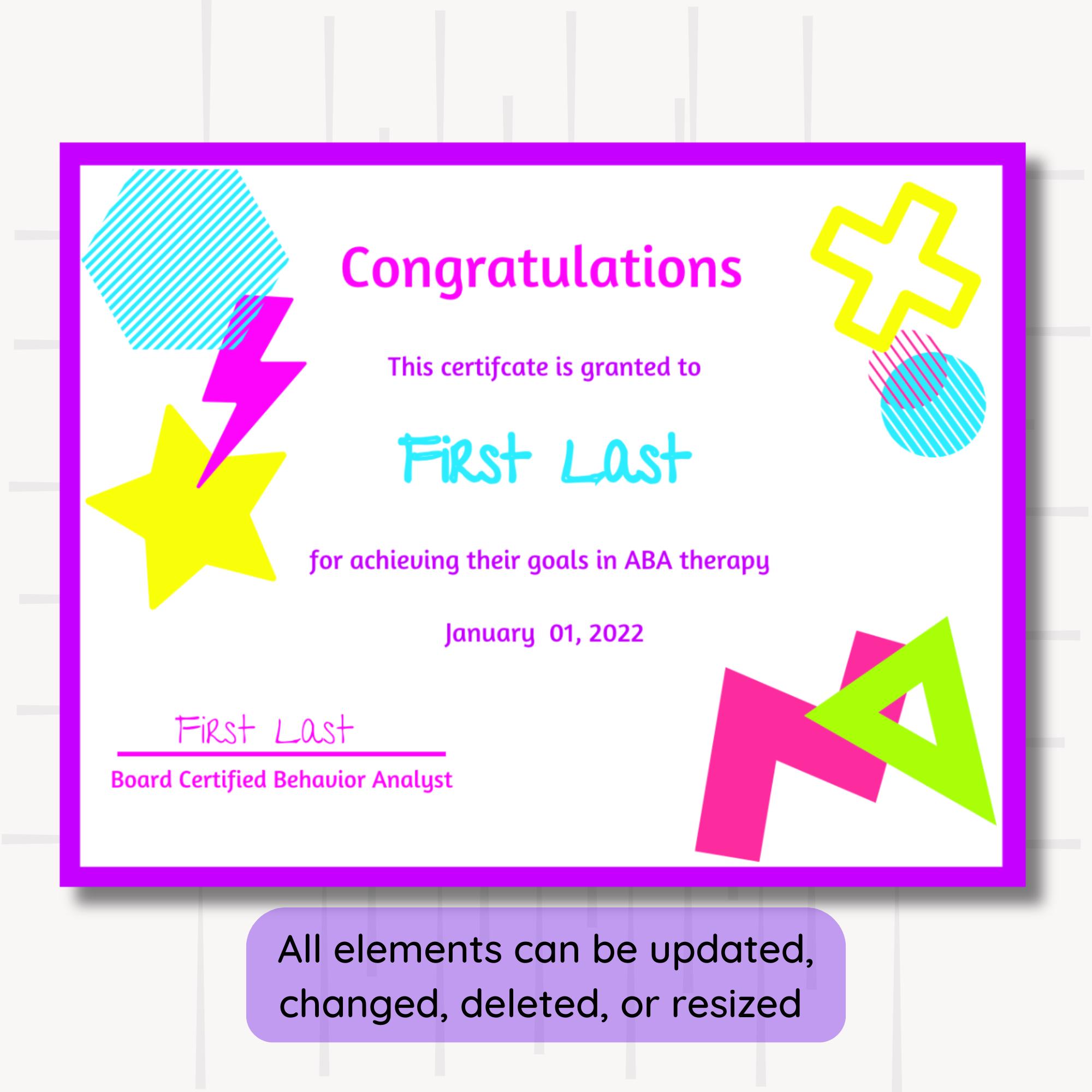 Therapy Graduation Certificate Template (neon Fun Theme); for Graduates ...
