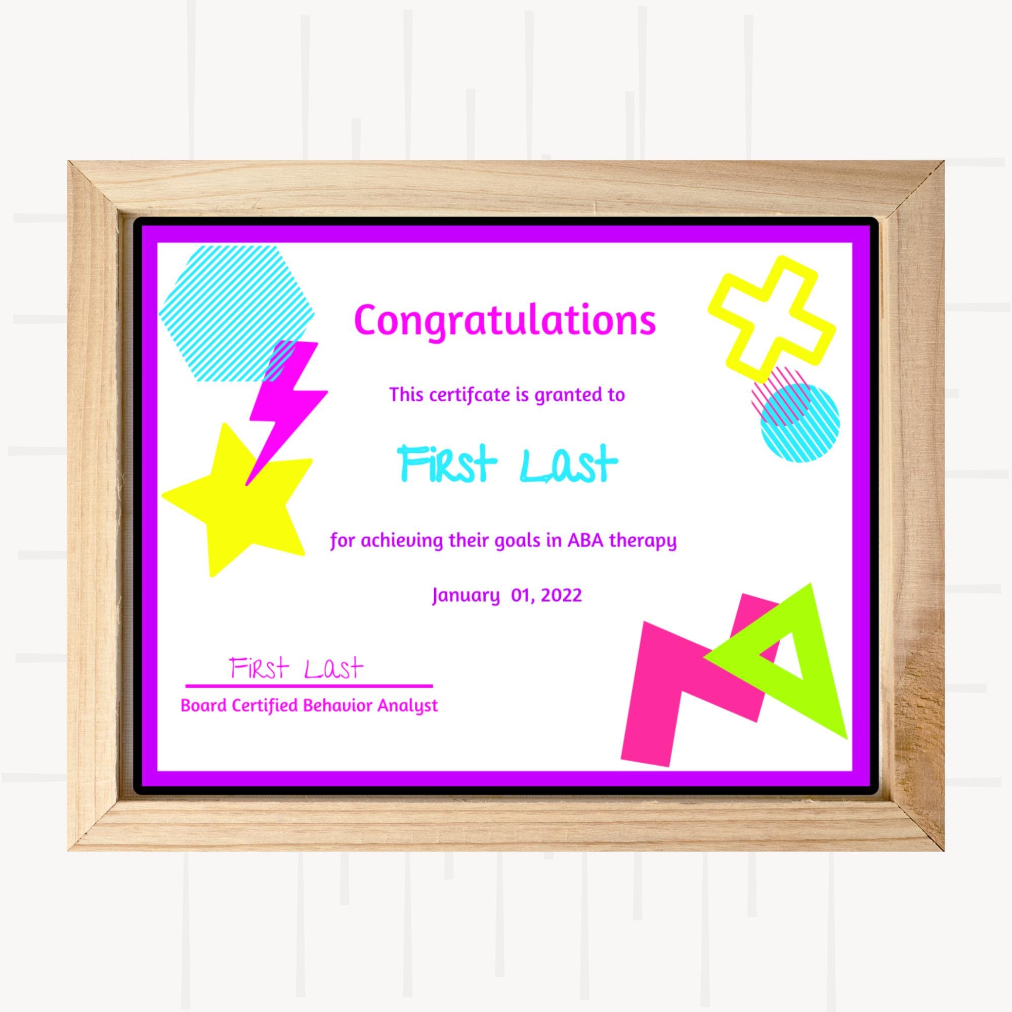 Therapy Graduation Certificate Template (neon Fun Theme); for Graduates ...