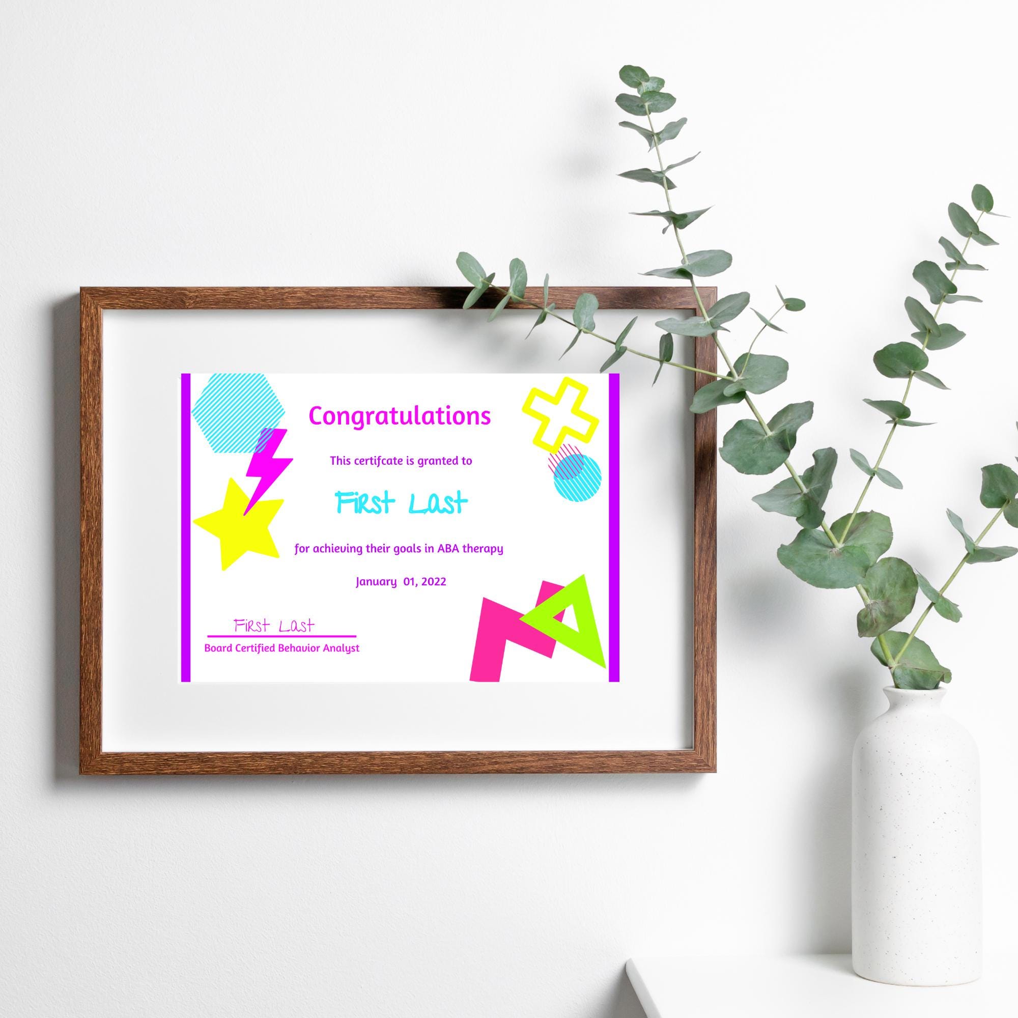 Therapy Graduation Certificate Template (neon Fun Theme); for Graduates ...