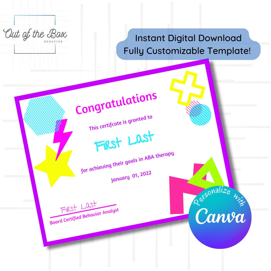 Therapy Graduation Certificate Template (neon Fun Theme); for Graduates ...